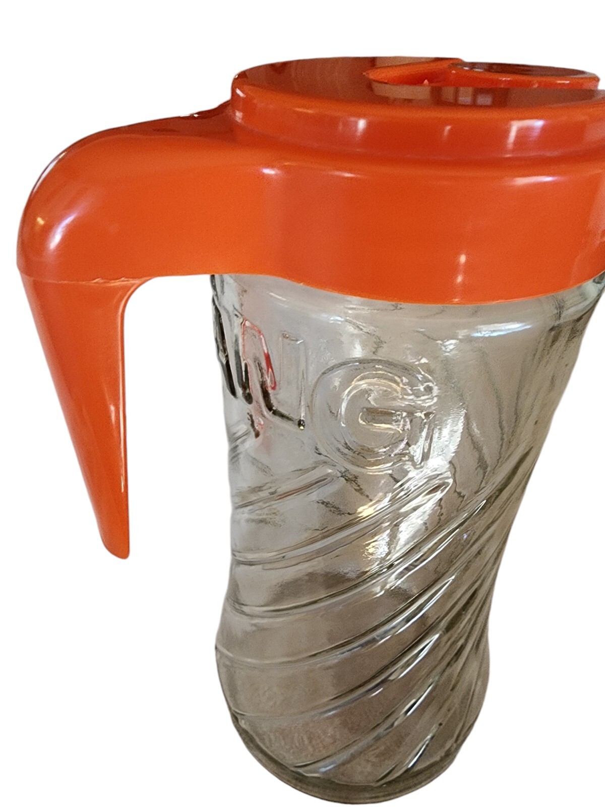 Vintage Glass Tang Pitcher Swirled 1-Qt With Orange Flip Lid 9" Tall | eBay