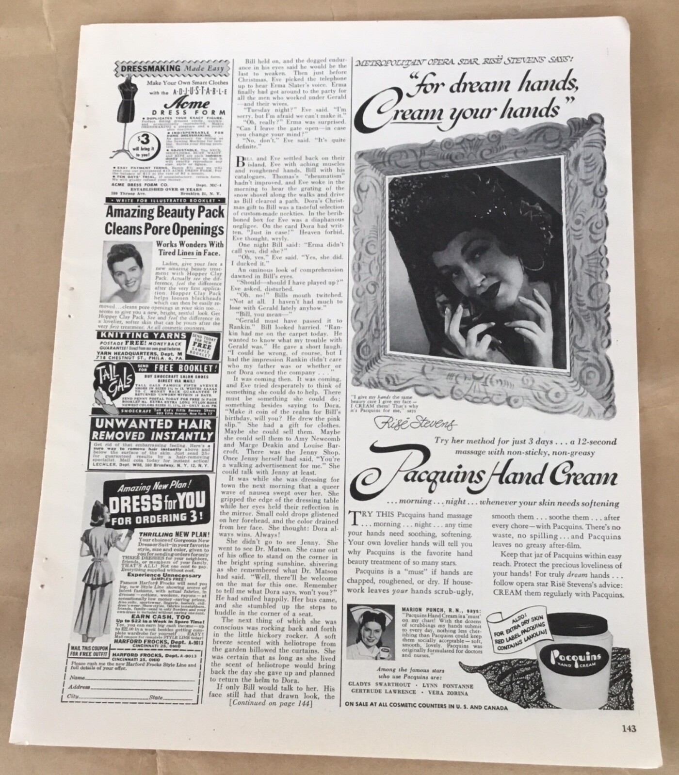 Pacquins hand cream 1949 vintage print ad 40s retro beauty products ...