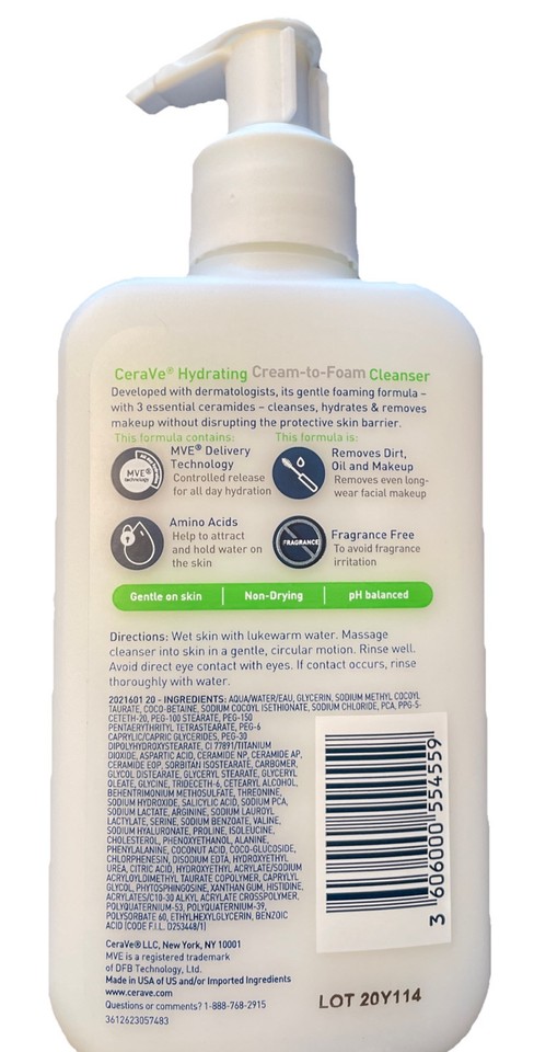 CeraVe Hydrating Cream to Foam Cleanser 8 Oz Normal to Dry Skin ...