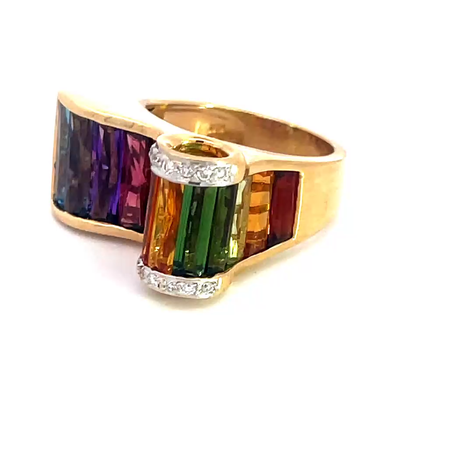 Bellari Diamond Gold Ring 18k Yellow Multicolor Gemstones | eBay