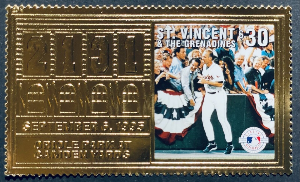 ST VINCENT CAL RIPKEN 23KT GOLD FOIL & MULTI STAMPS 1995 MNH BASEBALL ...