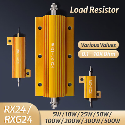 5W - 500W Golden Aluminium Load Resistor Wirewound Various Values 0.1 ...