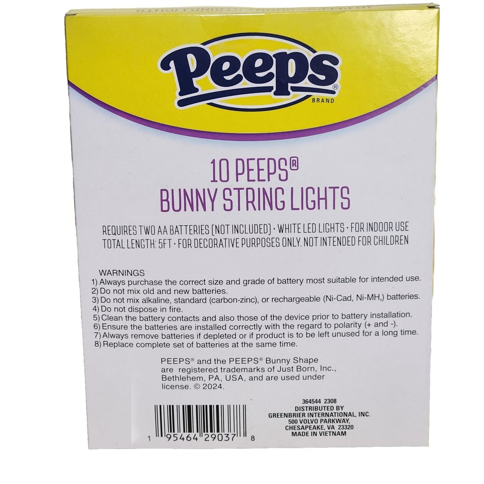 Peeps Bunny LED Easter String Lights Decor Bunnies - 10 Ct, Batt ...