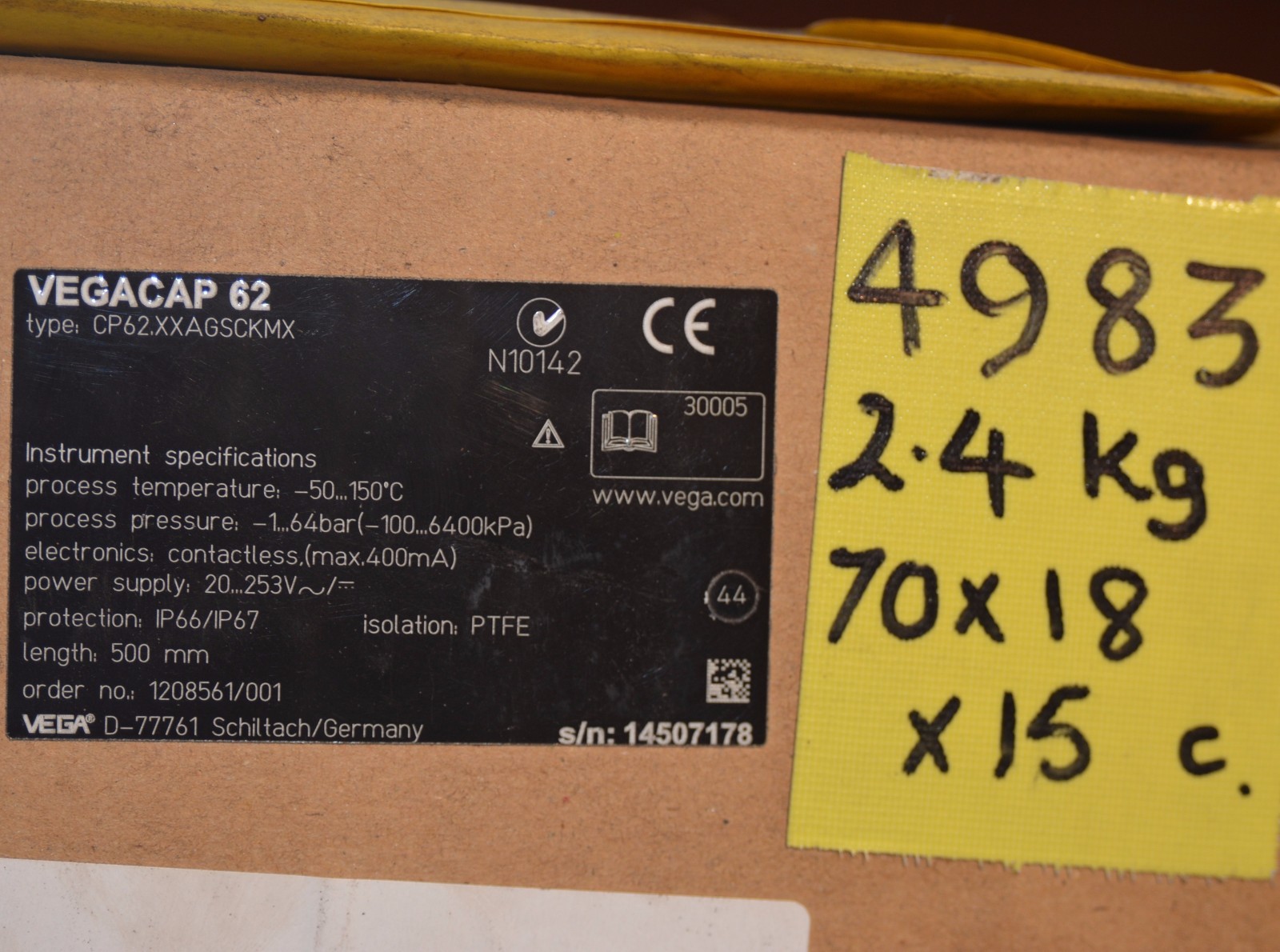 VEGA VEGACAP 62 Type CP62.XXAGSCKMX Capacitive Level switch sensor ...