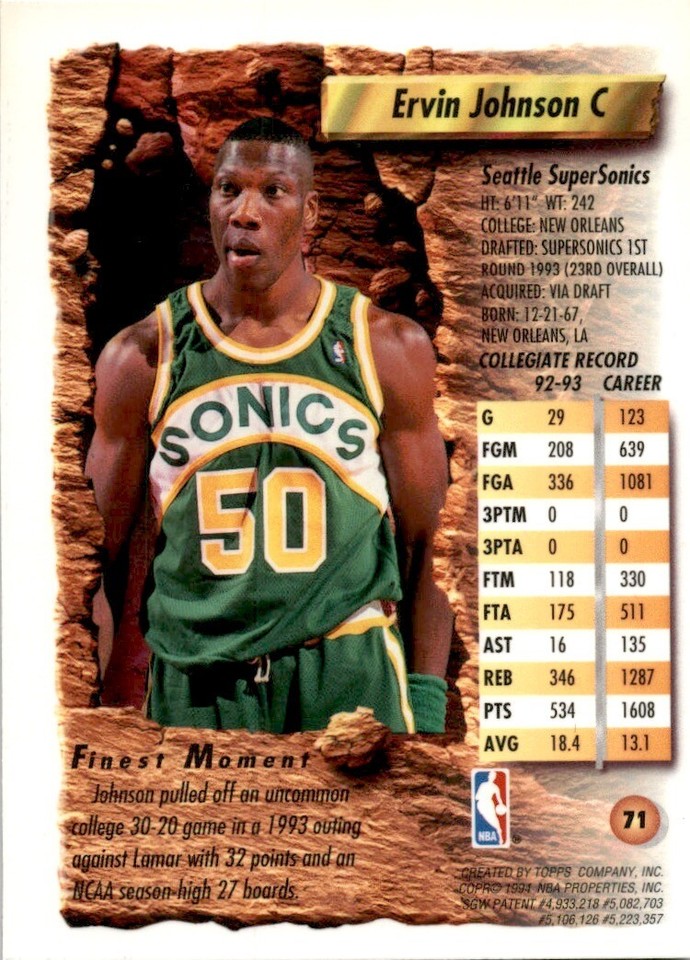 1993 Finest #71 Ervin Johnson Great! | eBay