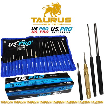 18PC US PRO Long Pin Punch Set Automatic Centre Punch Metal Wood Dent ...