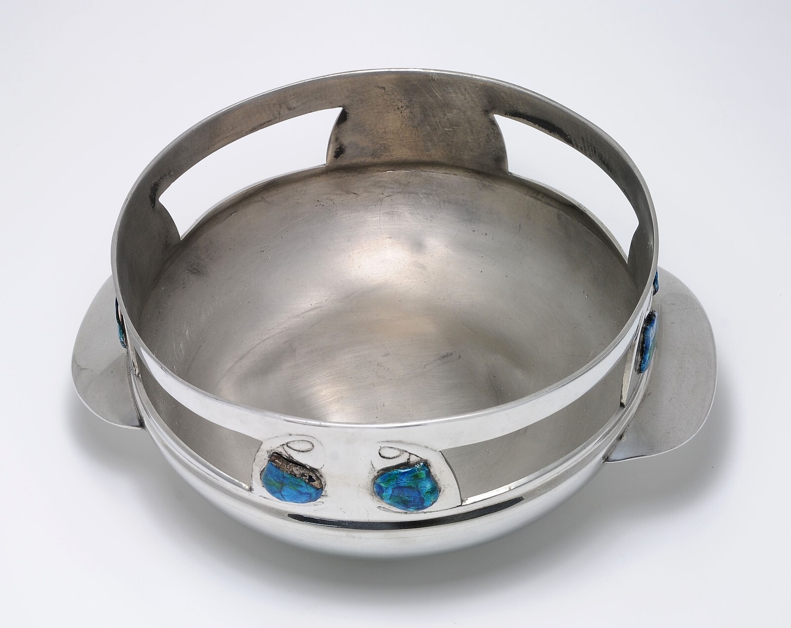 Tudric Polished Pewter Large Two Handled Bowl with Enamel - Numbered ...
