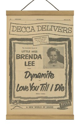 Little Miss Brenda Lee "Dynamite" Original Promo Ad, Mounted w/Magnetic ...