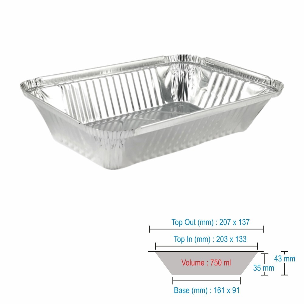 (Set of 250) Aluminium Foil Containers & Lids Disposable Takeaway 750ml ...