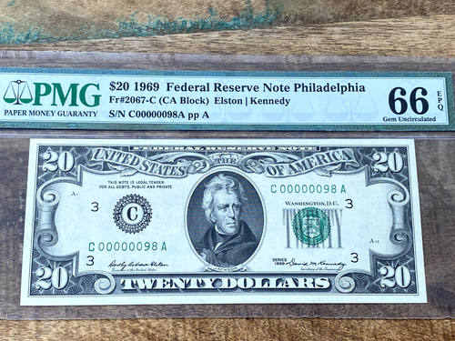 $20 1969 Federal Reserve Note 2067-C Philadelphia PMG 66EPQ - LOW ...