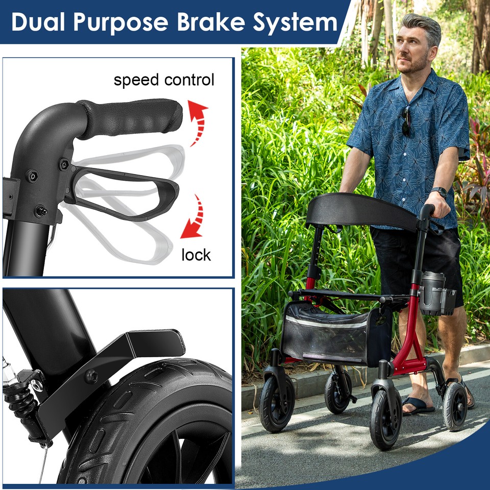 MAXWALK Portable All Terrain Foldable Outdoor Walker 10" Wheels 300lb ...