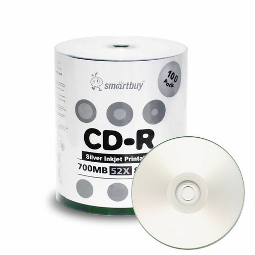 100 Smartbuy CD-R 52X 700MB/80Min Silver Inkjet Printable Blank ...