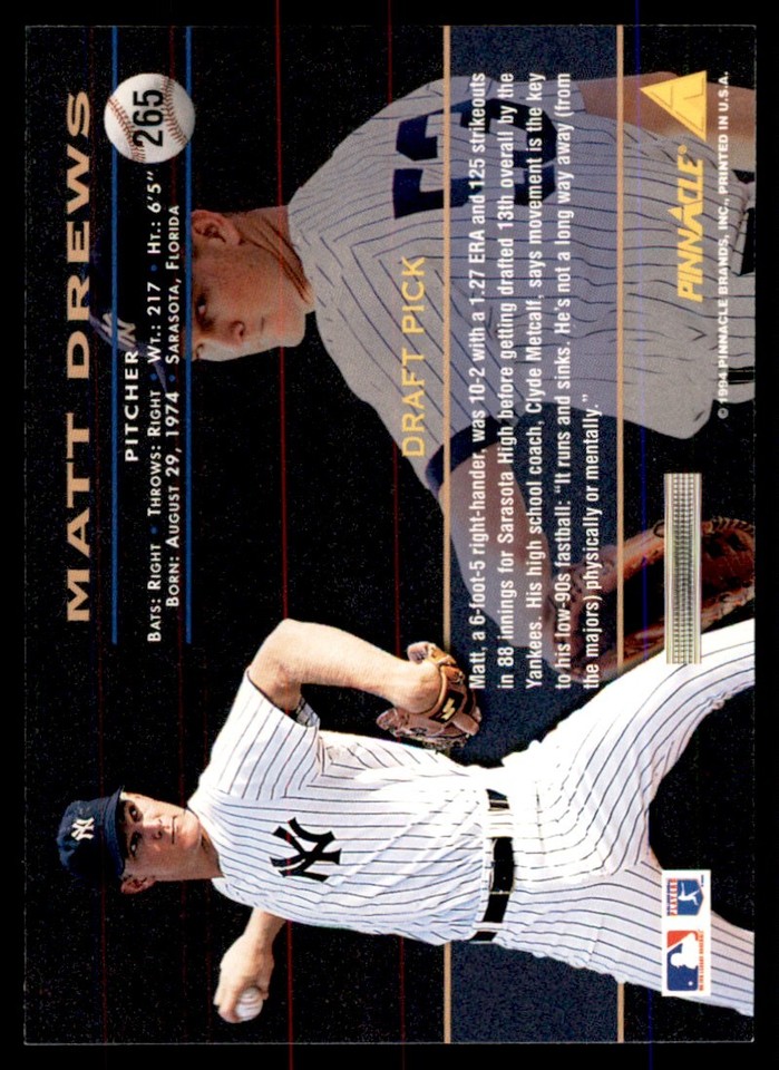 1994 PINNACLE MATT DREWS NEW YORK YANKEES #265 | eBay