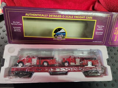 MTH Transport Flatcar w/ 2 Fire Trucks Mint In Box O-Scale. New in Box ...