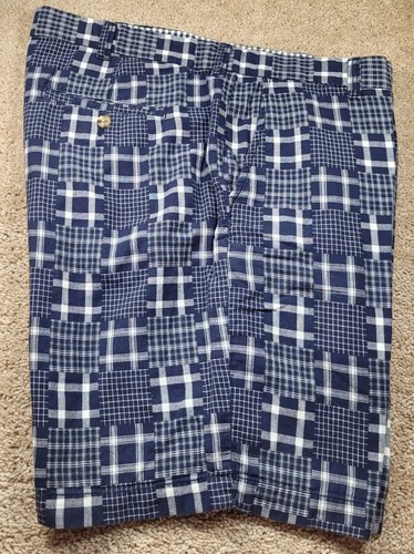 CLUB ROOM-Blue/Wht Patchwork Plaid Cttn, Mens Flt.Fnt, Bermuda Shorts ...