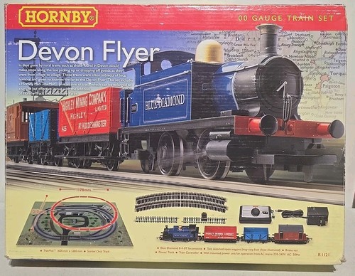HORNBY OO GAUGE R1121 DEVON FLYER BLUE DIAMOND LOCO 0-4-0T TRAIN SET ...