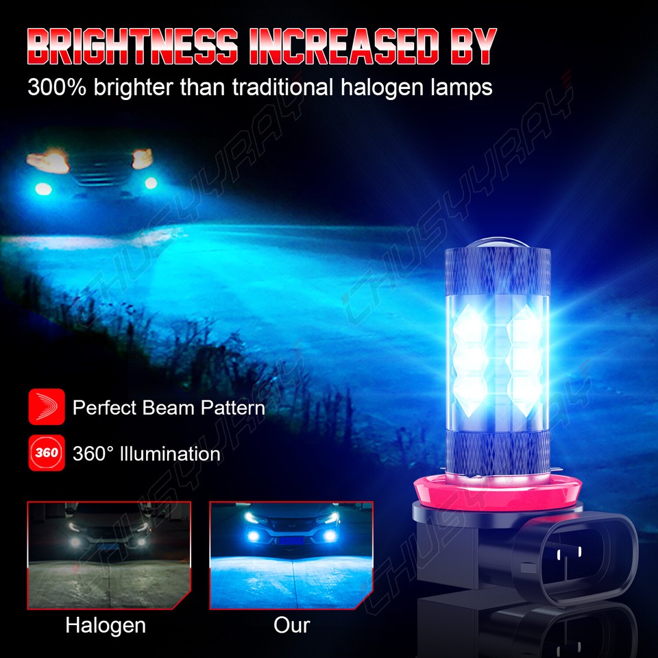 H11 H8 H9 LED Headlight Super Bright Bulbs Kit Blue 8000K 33000LM High ...