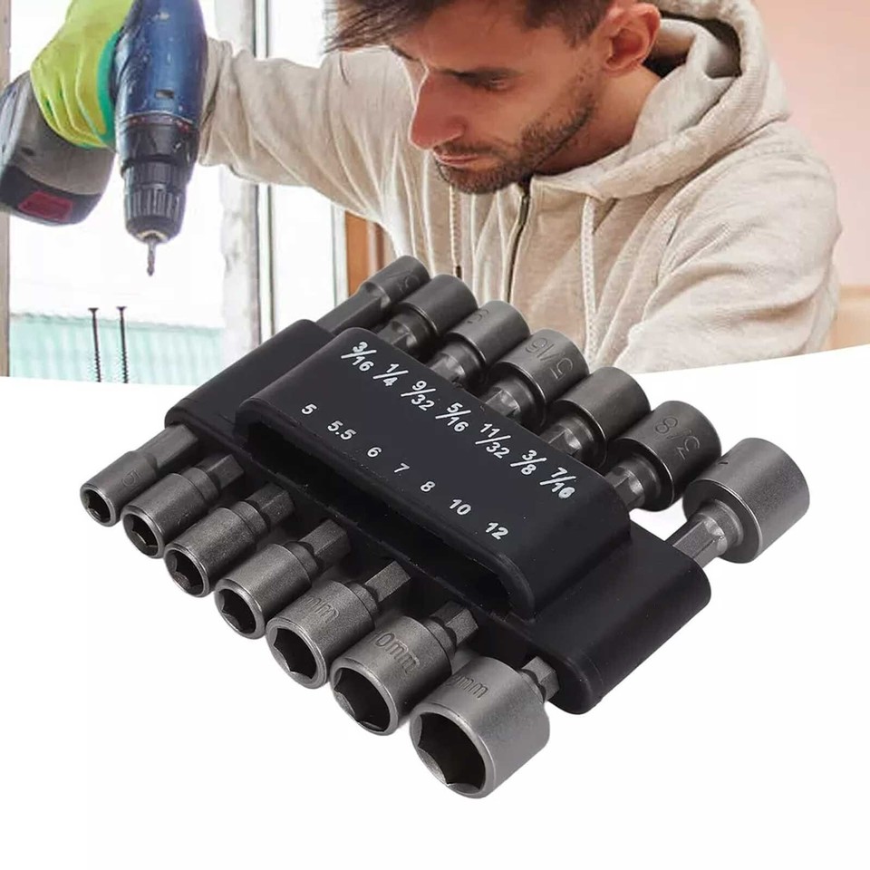 14PC POWER Nut Driver Drill Bit Set Socket Bit Adapter metric & SAE ...