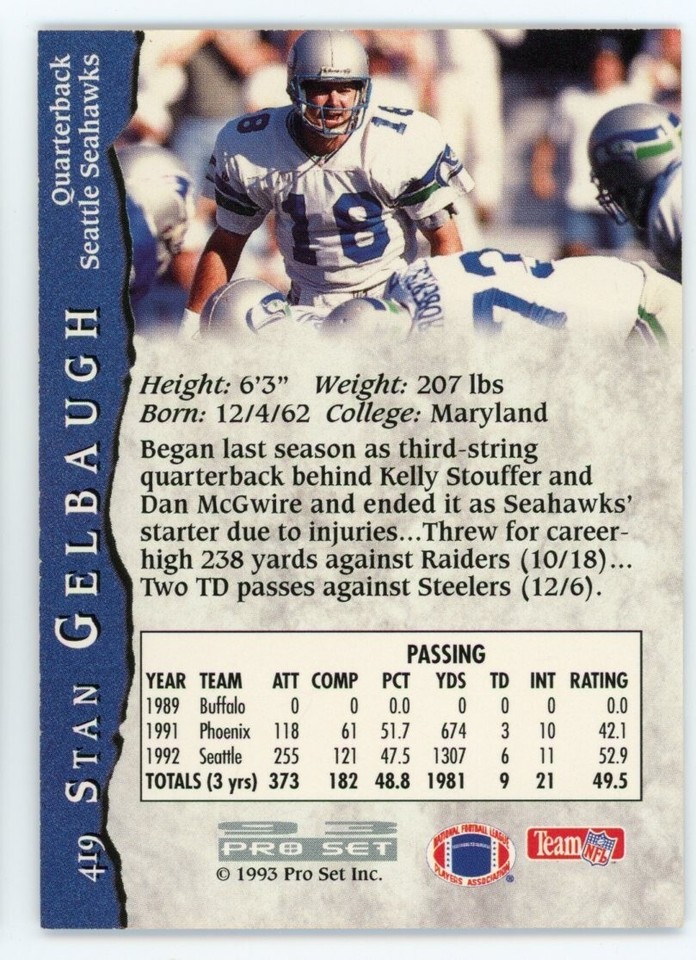 1993 Pro Set Stan Gelbaugh #419 | eBay