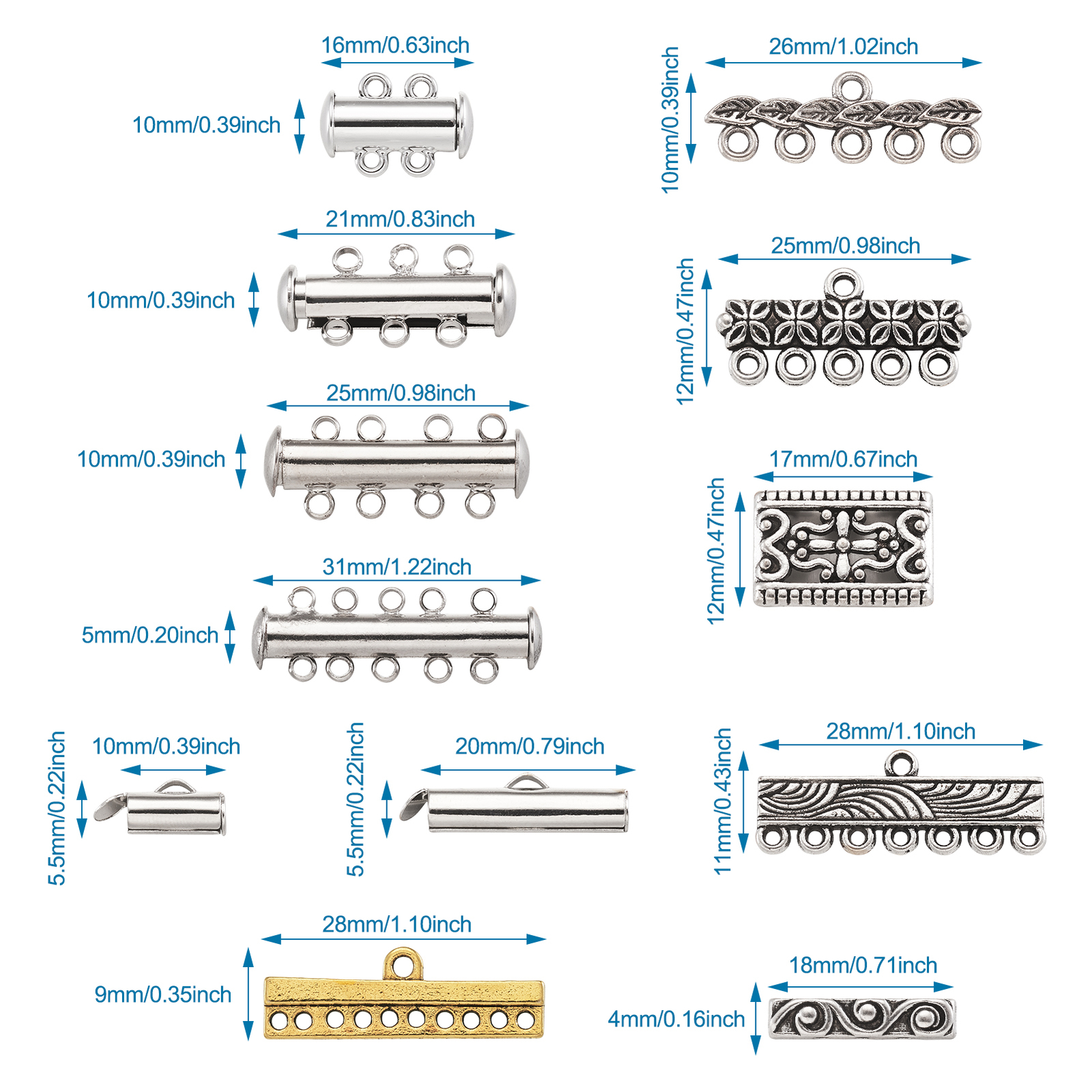 148pc Brass Magnetic Slide Lock Clasps Alloy Links /Iron Slide On End ...