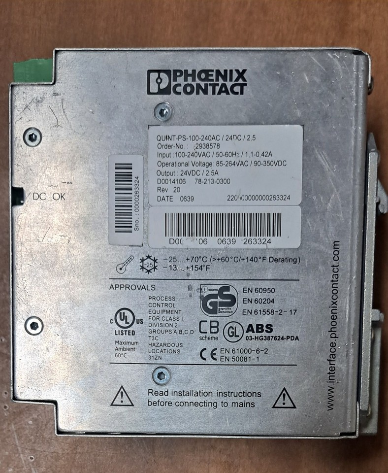 Phoenix QUINT-PS-100-240AC/24DC/2,5 Power Supply 100-240VAC IN, 24VDC 2 ...