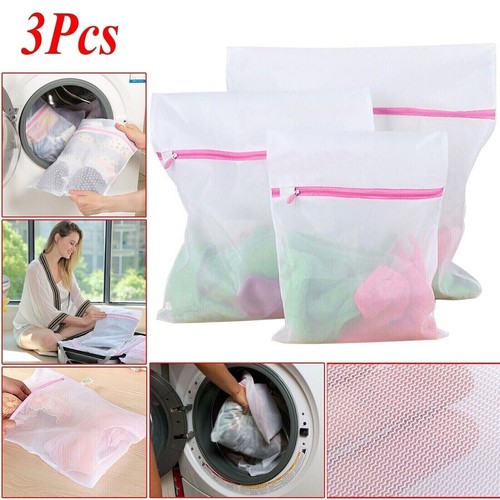 3 x Zipped Laundry Washing Mesh Net Clothes Bra Sox Underwear Machine ...