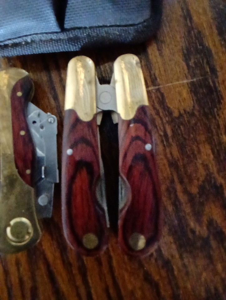 HUSKY Wood Brass Multi Tool And Matching Utility Knife With Holster | eBay