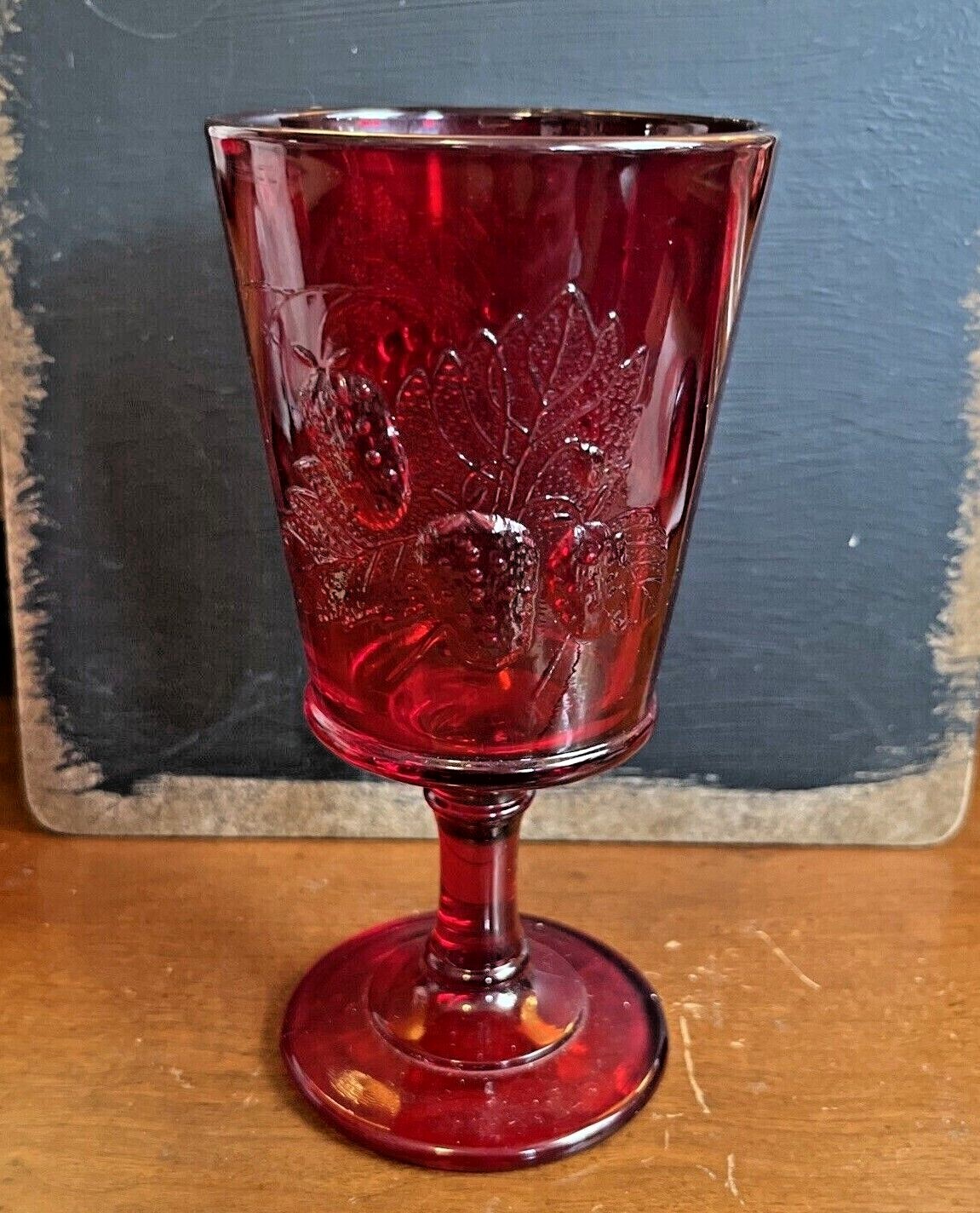 Fenton L.G. Wright Ruby Red Glass Strawberry & Currant Stemmed Goblet ...