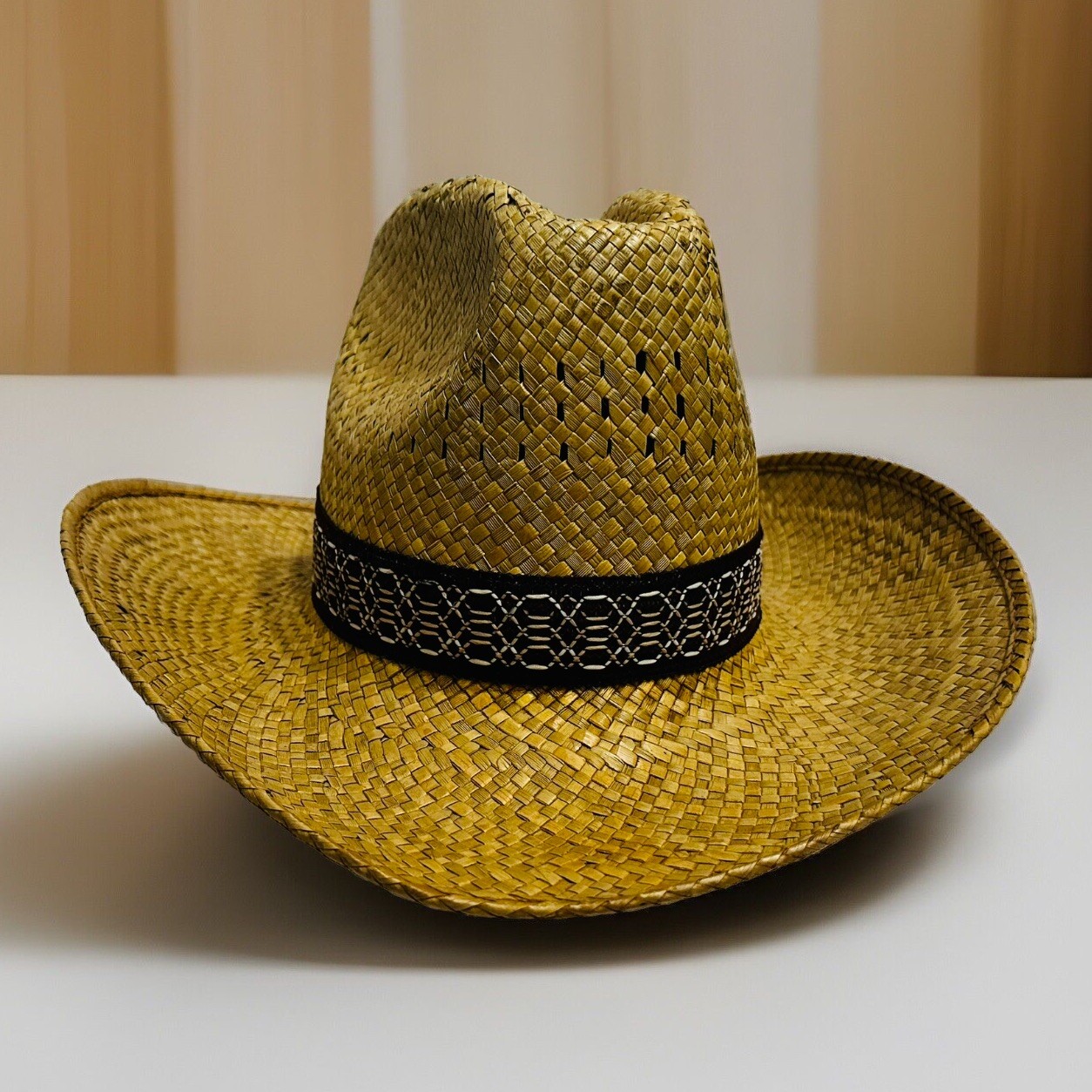 YA Youngan Straw Tweed Cowboy Hat Western VINTAGE Wid… - Gem