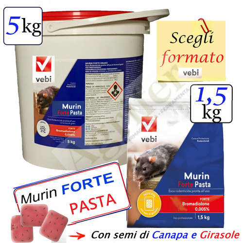 Vebi MURIN FORTE PASTA 1,5 / 5 kg - Esca Veleno Topicida Ratticida Topi ...
