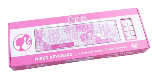 BARBIE COMPUTER KEYBOARD usb wired NEW 108 keys SEALED ergonomic pink ...