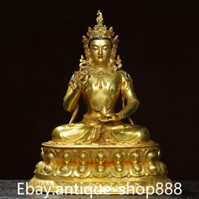 12'' Old Nepal Purple Bronze Gilt Amitayus longevity God Goddess Buddha ...