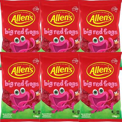 NEW Allens Big Red Frogs Alive Lollies 1.3kg Bag 6 Pack BULK ...