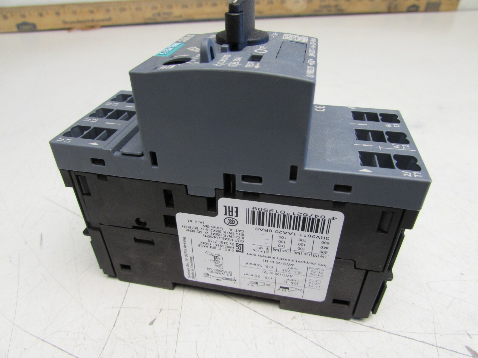 SIEMENS SIRIUS 3RV2011-1AA20-0BA0 MAN. MTR CIRCUIT BREAKER 1.1-1.6A ...