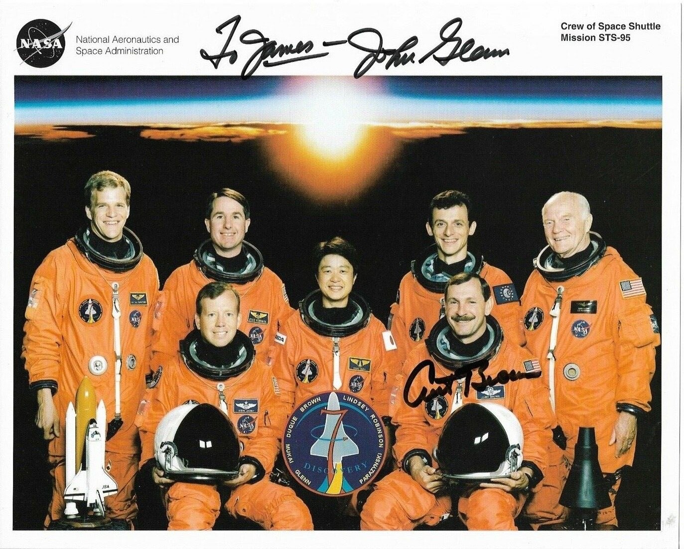 STS-95 Crew Lithograph Signed by Astronauts John Glenn and Curt Brown ...