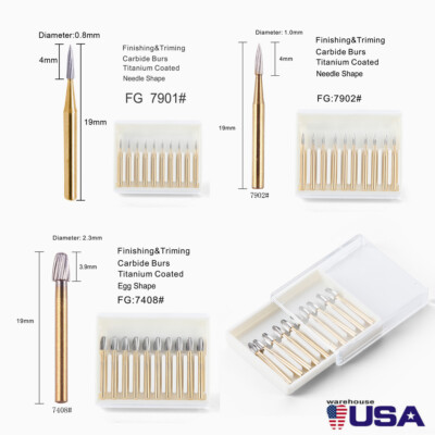 10 Pcs Dental Carbide Trimming&Finishing Burs FG/7408/7901/7902 Needle ...