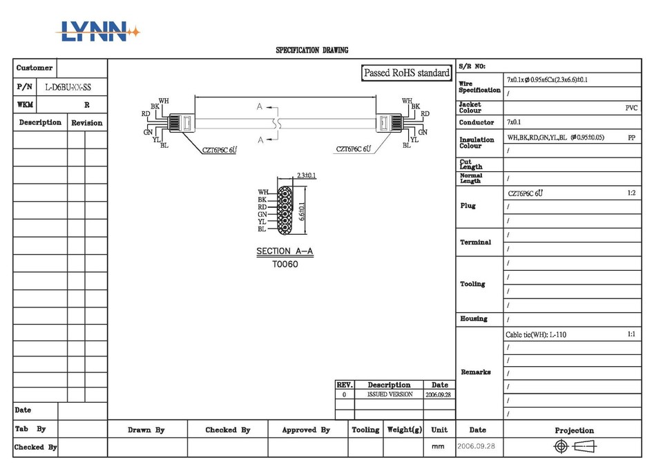 Lynn Electronics D6BU-CU26BC-SS 26/6C Flat Modular Telecom Line Cord Gray/50ft | eBay