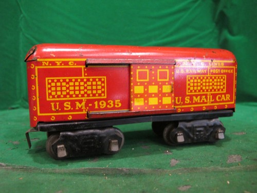 Marx USM 1935 Mail Car Red, Yellow Litho 8 Wheel Prewar O gauge~needs a ...