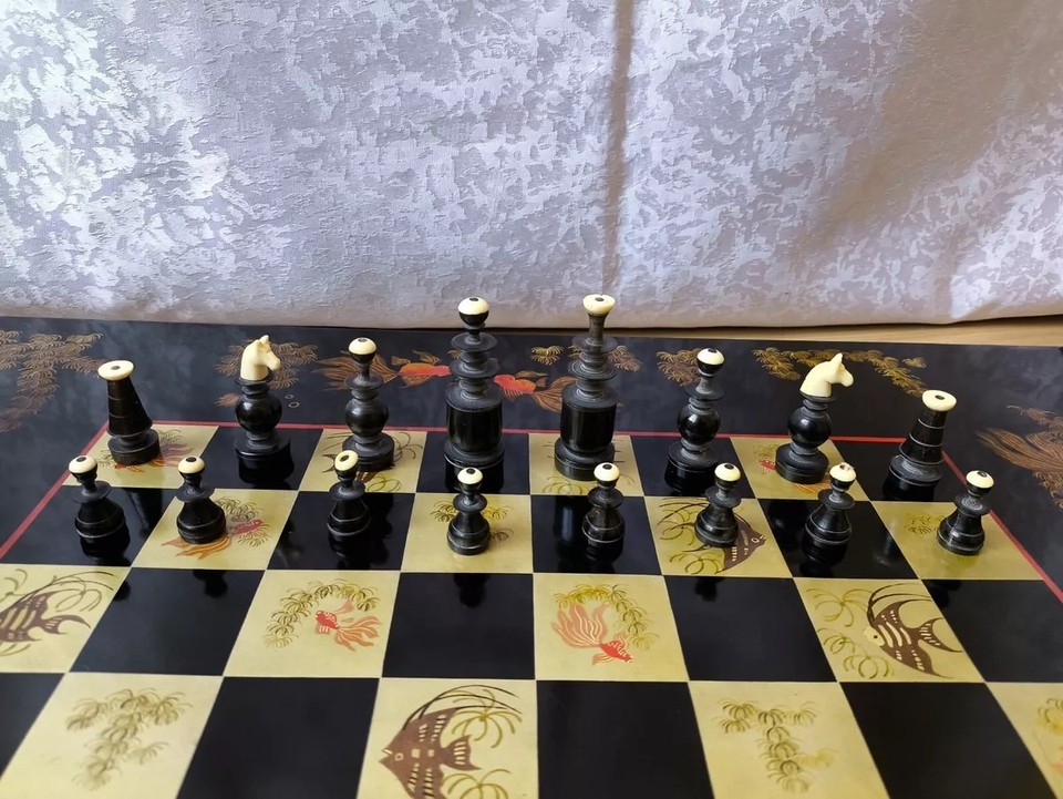 RARE Beautiful Vintage Inlaid Wood Vietnam backgammon Chess board Hand ...