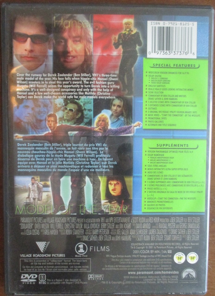 Zoolander DVD Staring Ben Stiller & Owen Wilson | eBay