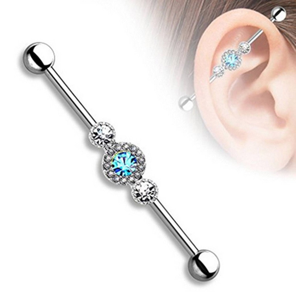 1PCS Surgical Steel Scaffold Ear Barbell Ring Industrial Bar Body ...
