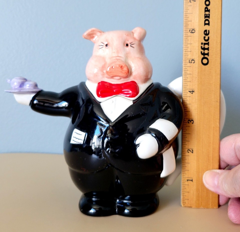 Preferred Stock Kitchenware Ceramic Pig Waiter 16oz Teapot Tuxedo READ ...