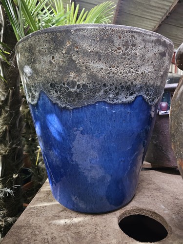 Medium Glazed Atlantis Cone Blue / Frost Proof Pot. D60cm Height 57cm ...