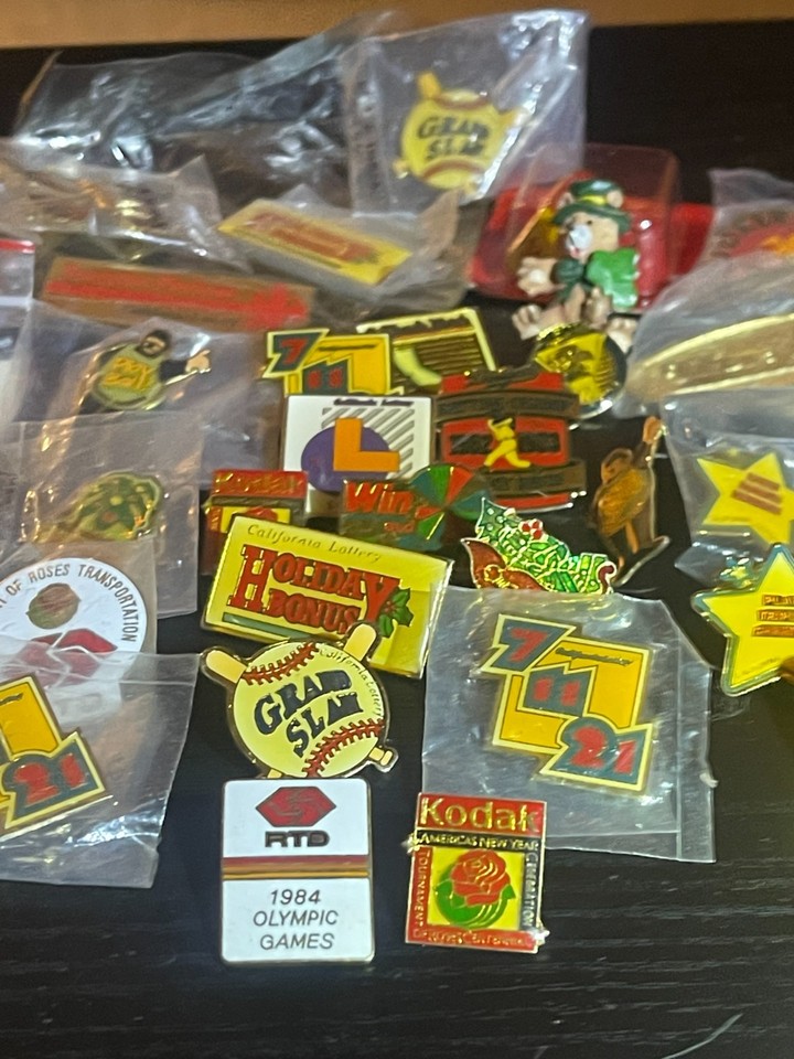 Vintage CA 40+ Lottery Pin lot- Sealed + Some back Clasp Missing (As-Is ...