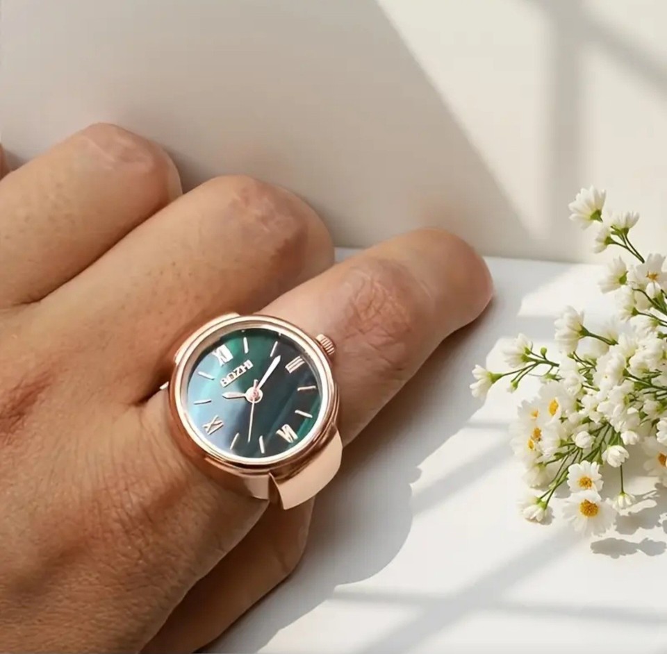 Vintage Rose Gold Finger Ring Watch Women Mini Quartz Adjustable Boho ...