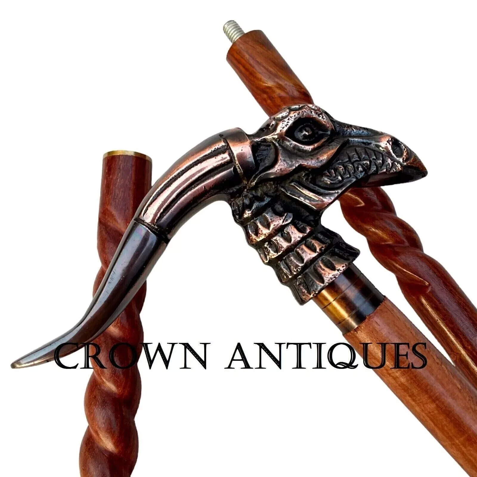 Antique Brass Dragon Head Handle Victorian Wooden Wal… - Gem