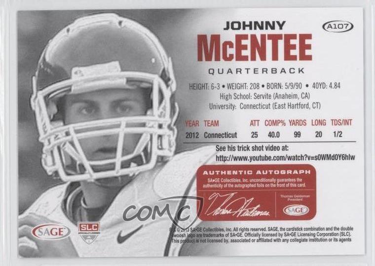 2013 SAGE Hit Auto Johnny McEntee #A107 Auto | eBay