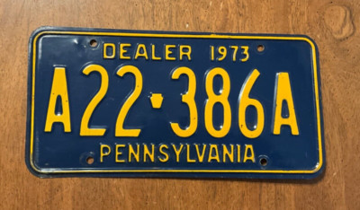 1973 Pennsylvania Dealer License Plate Tag A22-386A | eBay