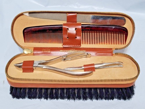 VINTAGE WELKUT,GERMANY / AUSTRIA TRAVEL SET WITH BRUSH, LEATHER ZIP ...