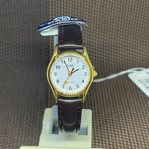 Casio LTP-1094Q-7B4 Brown Leather White Analog Quartz Casual Simple ...
